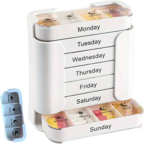 7 Day Pill Box Organiser 4 Times A Day Stackable Weekly Daily Tablet ...