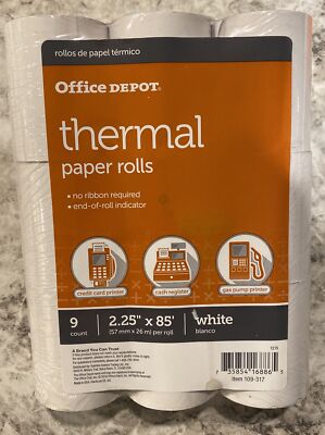 Office Depot White Credit Card Printer thermal paper rolls 2.25” x 85 ...