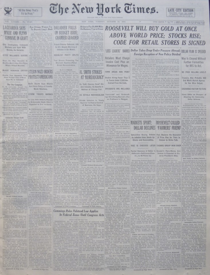STERN GERMAN ORDERS PROTECT AMERICANS FDR WILL BUY GOLD 1933 OCTOBER 24 ...