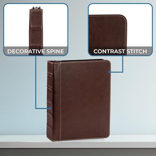 Vintage Hardback 3 Ring Zipper Binder, Letter Brown/Contrast Stitch ...