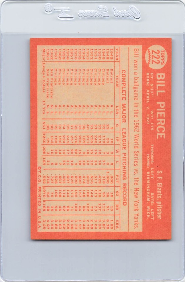 1964 Topps #222 Bill Pierce Giants EX *DA-C4431 | eBay