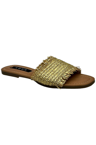 Aqua Women's Meile Fringed Raffia Slide Sandals Gold | eBay