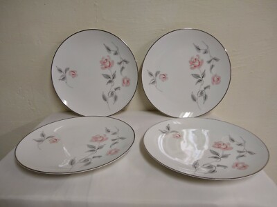4 Noritake China #4020 Pink Roses with Silver Trim 9" Plates | eBay