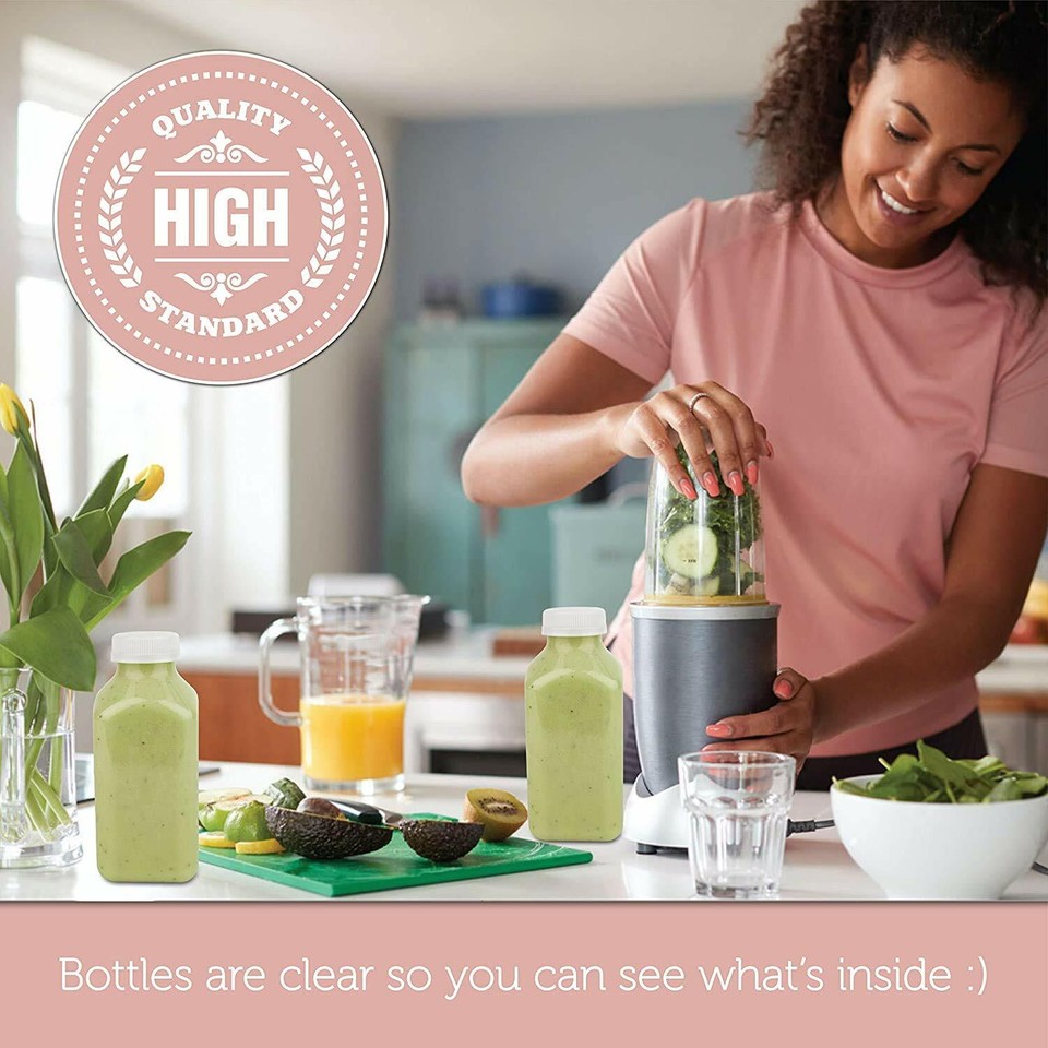 12 Oz Disposable Plastic Juice Bottles with Lids for Juicing Smoothies ...