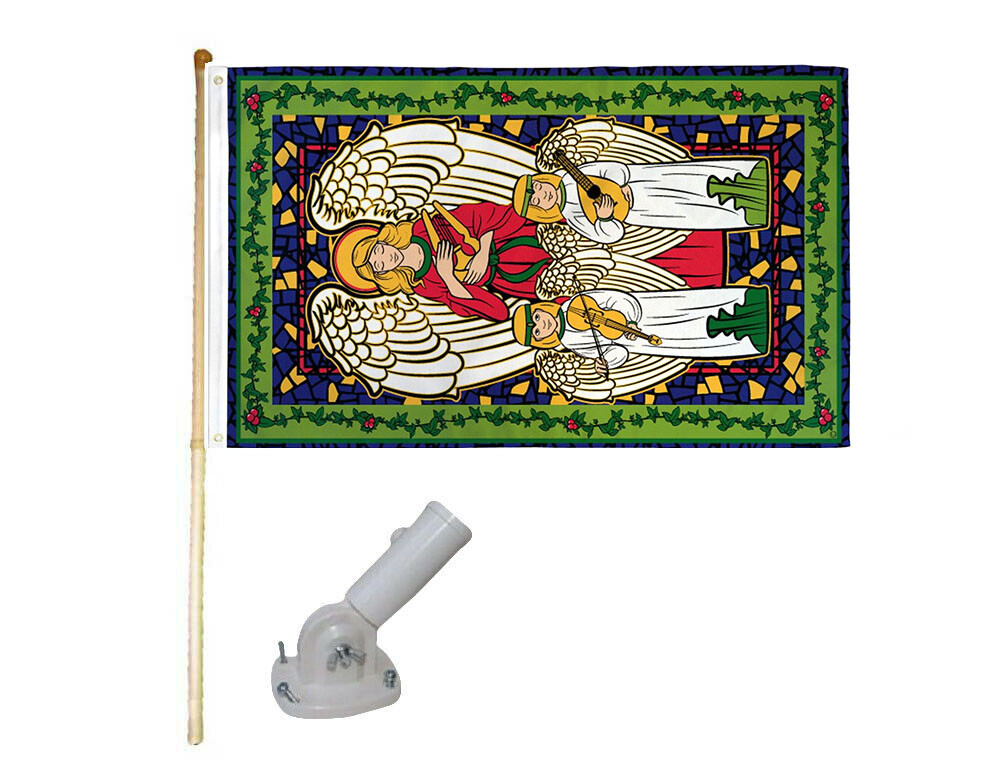 5' Wooden Flag Pole Kit W/ Nylon White Bracket 3x5 Joyous Angels ...