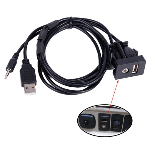 USB 3.5mm Headphone Audio Socket AUX Adapter Car Dash Mount Extension ...