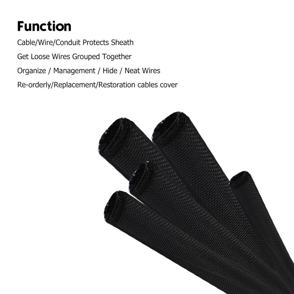 Black Self Wrapping Braided Split Wire Loom Cable Sleeve Harness ...