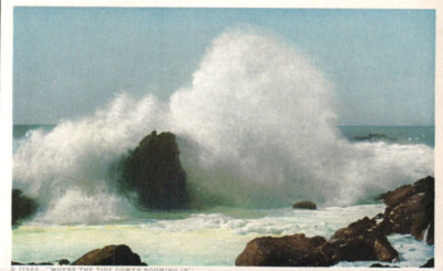 VTG 1920 PC OCEAN SURF AGAINST ROCKS "WHERE THE TIDE COMES BOOMING IN ...