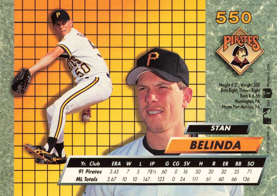 Stan Belinda #550 1992 Ultra Pittsburgh Pirates | eBay