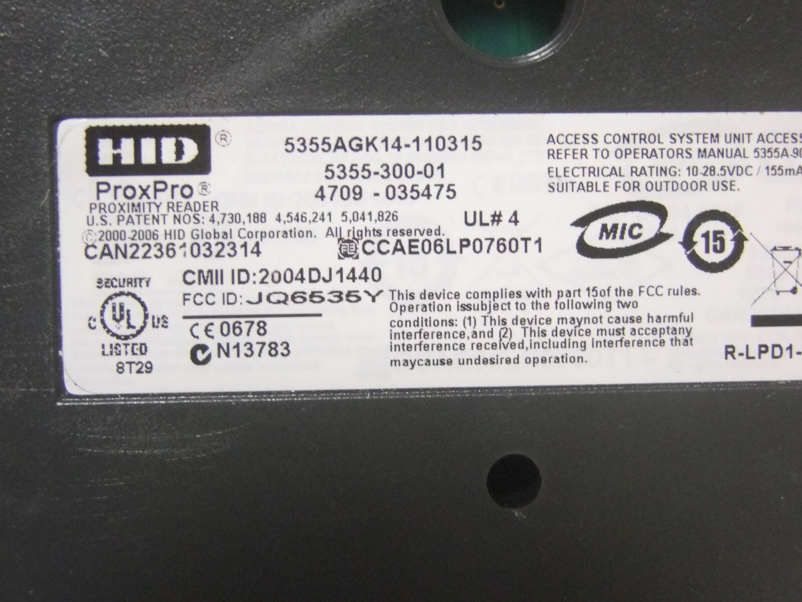 HID ProxPro Wiegand Reader Keypad 5355AGK00 for sale online | eBay