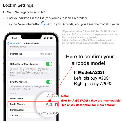 For Apple AirPods 2nd Generation A2031 Left ONLY Replacement Bluetooth ...