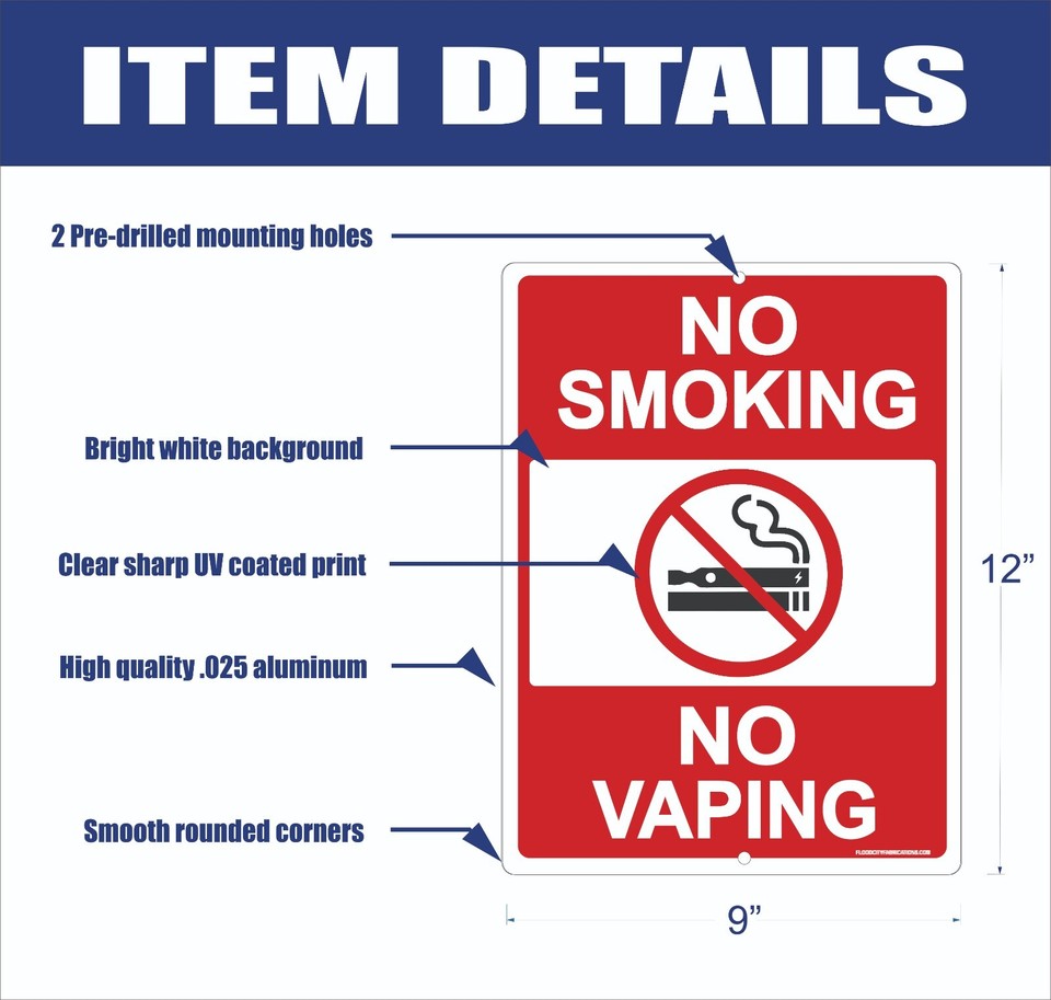 No Smoking No Vaping Sign | Metal | 9x12" | USA Made | eBay