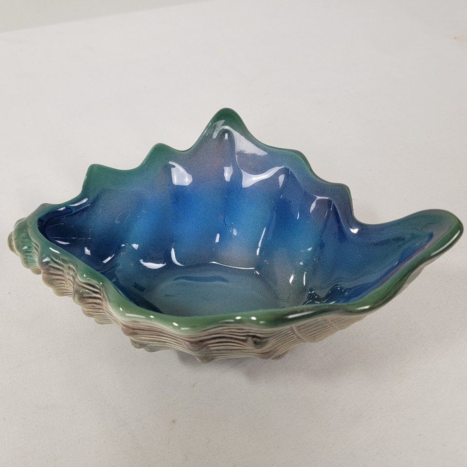 Judith Stiles Pottery Signed Sea Shell Dish Bowl Beige Blue Green Beach ...