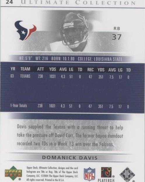 2004 Upper Deck Ultimate Collection Domanick Davis #24 for sale | eBay