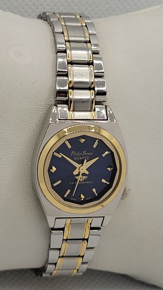 Women's Philip Persio Round Gold Silver Two Tone Case Band Bracelet ...