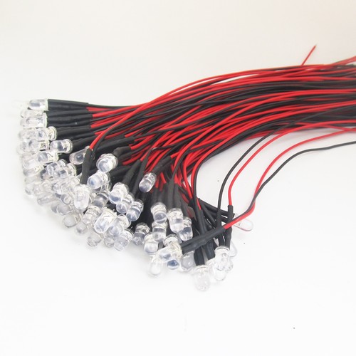 10pcs Transparent 5mm LED in Red/Yellow/Blue/Green Light w/10cm Wire w ...