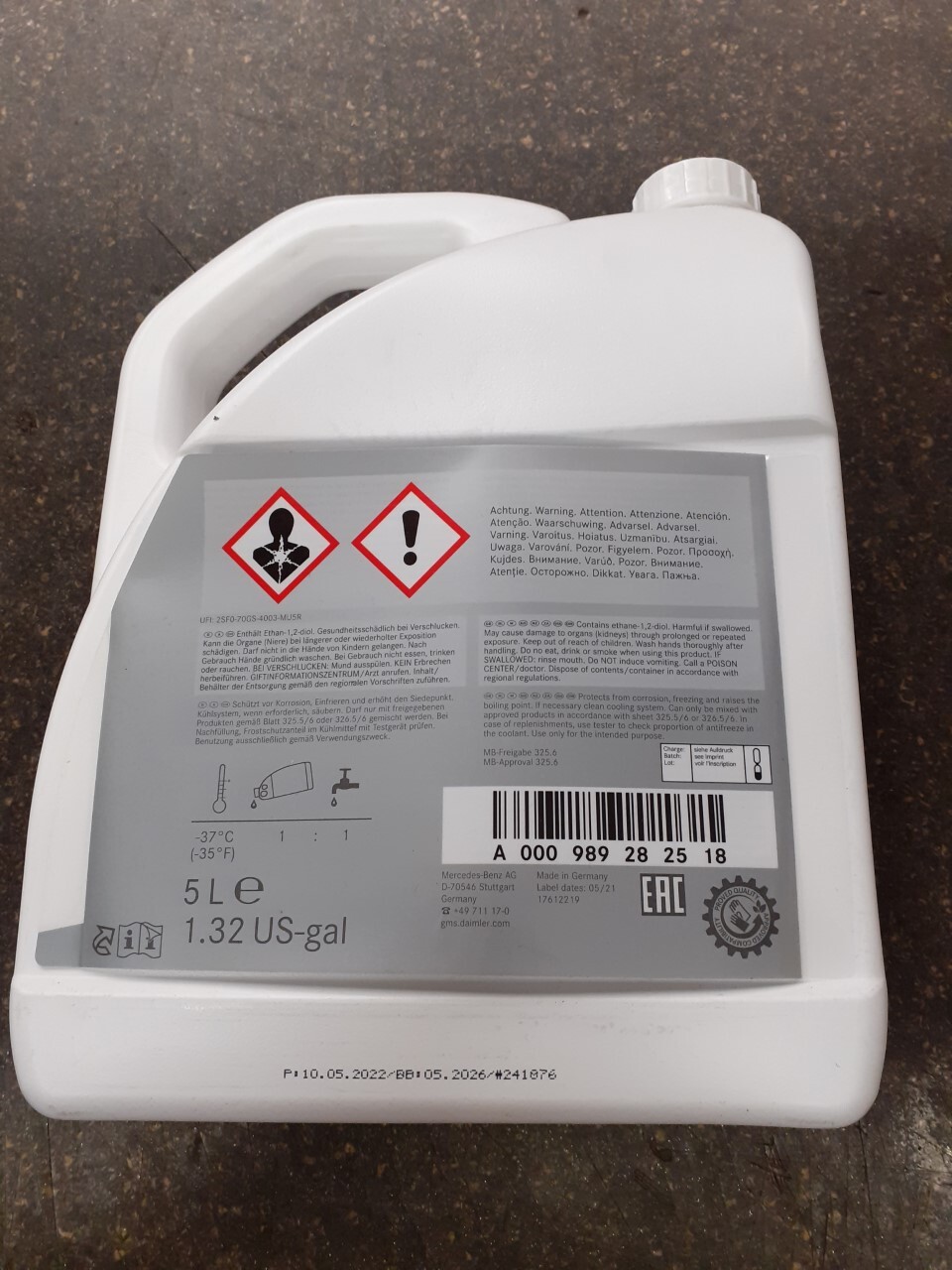 Mercedes-Benz Anti freeze / Coolant Pink / Red 5ltr bottle A0009891808 ...