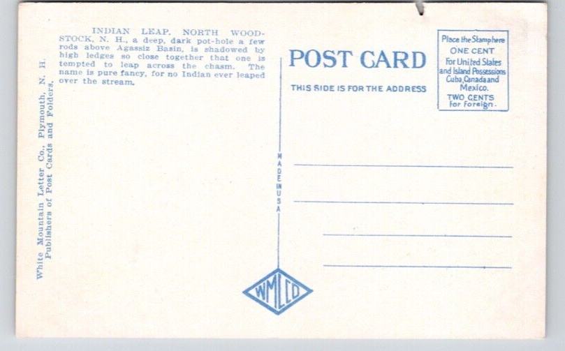 POSTCARD INDIAN LEAP NORTH WOODSTOCK WHITE MOUNTAINS NEW HAMPSHIRE | eBay