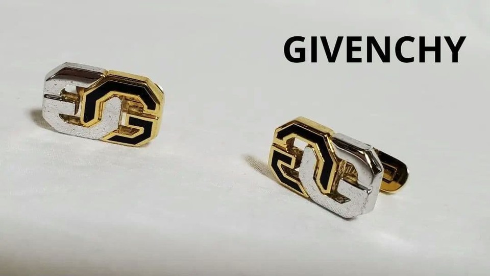 Givenchy Vintage GG Logo Cufflinks Gold Silver Black Trio Color Classic ...