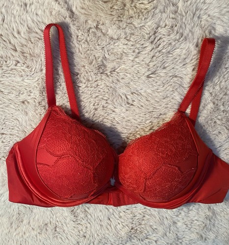 VICTORIA'S SECRET BOMBSHELL PLUNGE RED LACE 36A Add-2-Cups Push-Up Bra ...