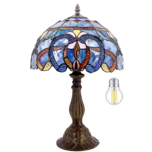 Tiffany Lamp Blue Purple Stained Glass Style Table Lamp Reading Desk ...