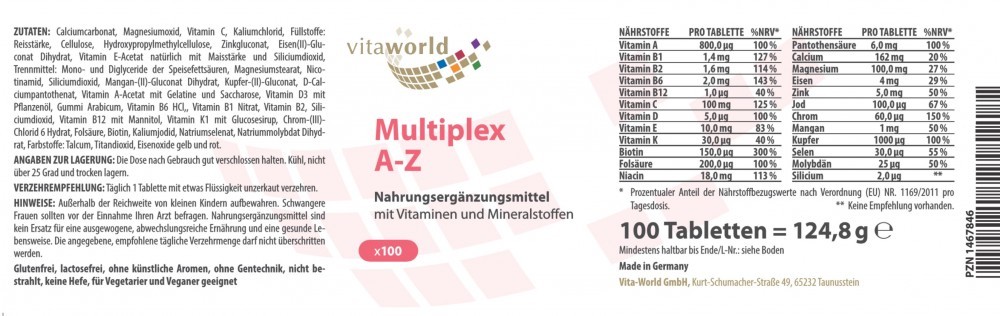 Vita World 3er Pack Multiplex Multivitamin A-Z 3 x 100 Tabletten ...
