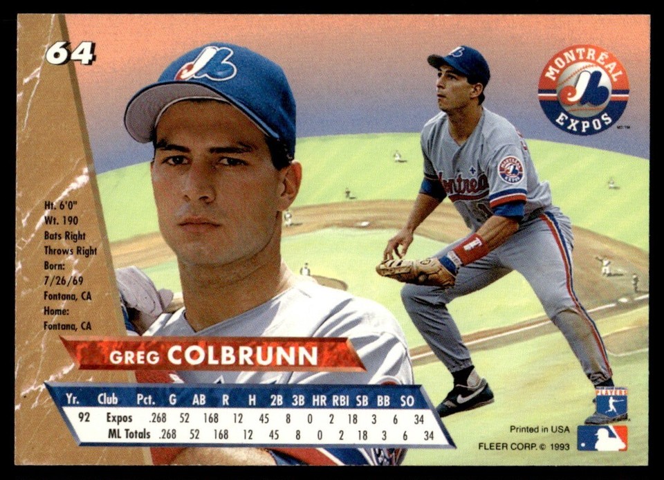 1993 Ultra #64 Greg Colbrunn Montreal Expos | eBay
