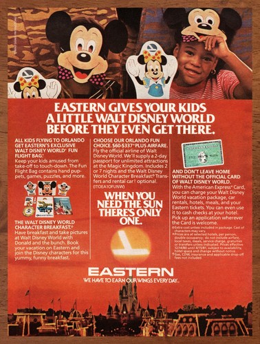 1980 Eastern Airlines Vintage Print Ad/Poster Walt Disney World Mickey ...