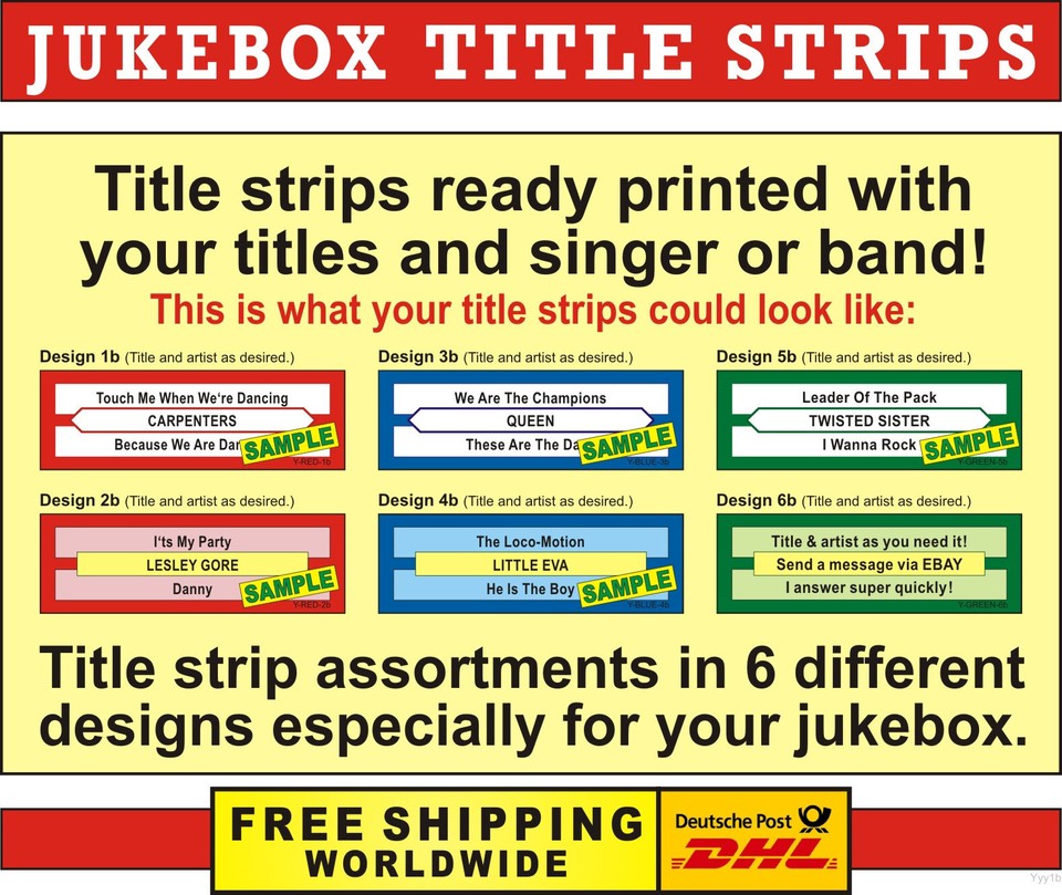 ⭐ 40 Jukebox title strips with titles of your own choice ⭐ Choose your ...