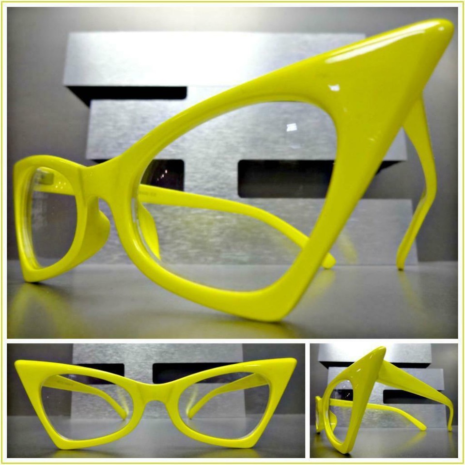 CLASSIC VINTAGE RETRO EXAGGERATED CAT EYE Style Clear Lens EYE GLASSES ...