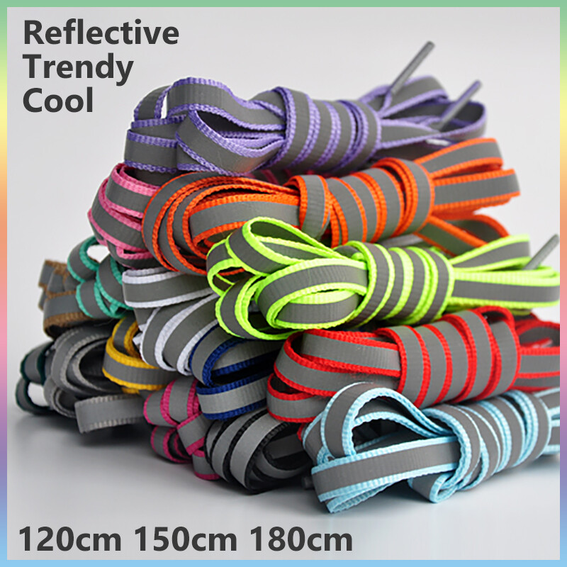 Reflective Coloured Flat Shoelaces Trainer Sneaker Shoe Laces 120 150 ...
