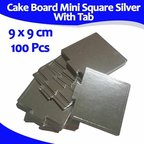 Cake Board Mini SQ Silver Tab 100Pk 9x9Cm Display Cupcake Muffin CaseS ...