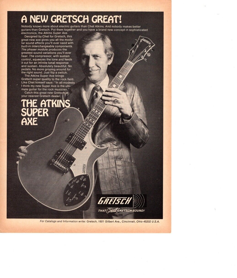 1978 CHET ATKINS / GRETSCH GUITARS PRINT AD, ATKINS SUPER AXE , MUSIC ...