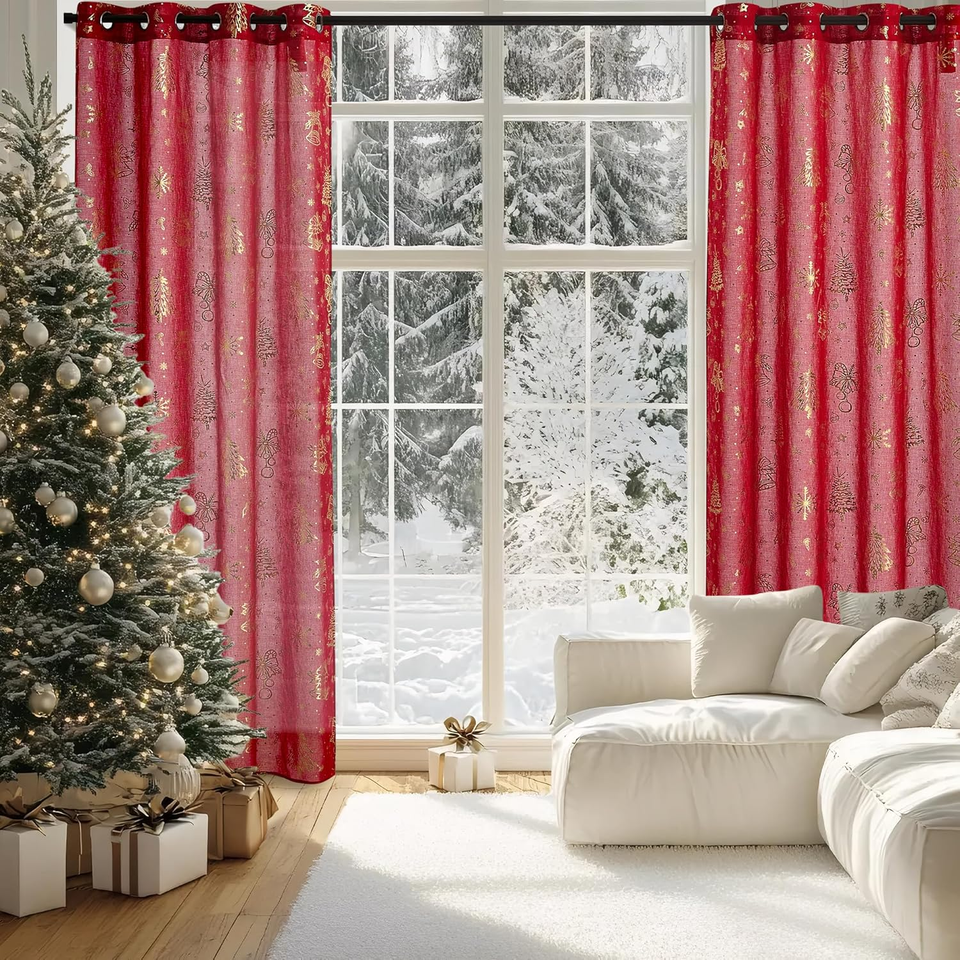 Tende Rosse Natalizie 2 Pezzi 140X260 CM Tende per Interni Moderne Con ...