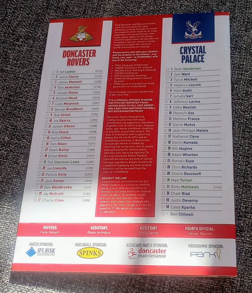 2025 Doncaster Rovers v Crystal Palace FA Cup Final Winners NOT ...