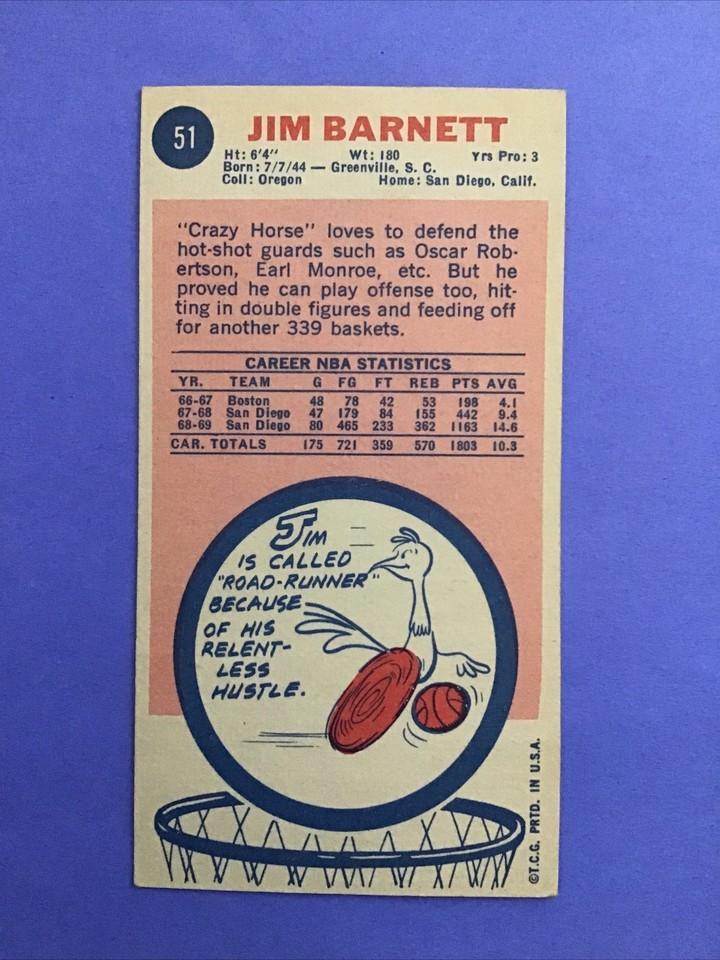 1969-70 Topps #51 JIM BARNETT ROOKIE, VG (Crease) | eBay