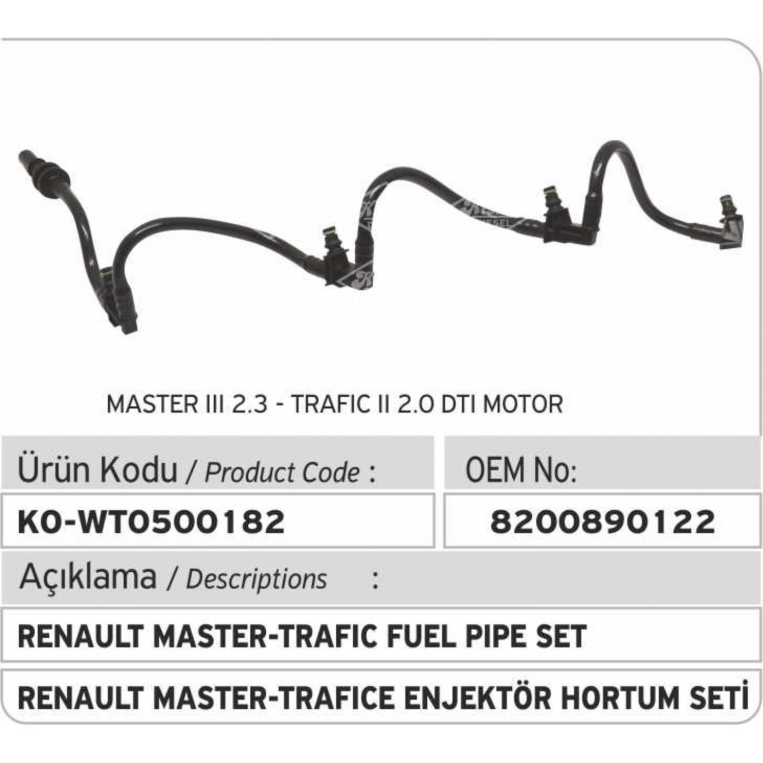 Injector Fuel Overflow Leak Off Pipe 8200890122 For Renault Trafic II ...