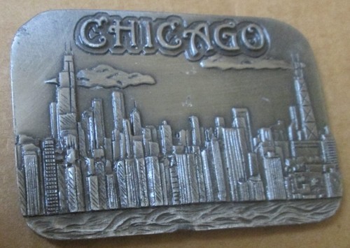 CHICAGO Illinois SKYLINE metal Souvenir refrigerator Fridge MAGNET 2"x2 ...