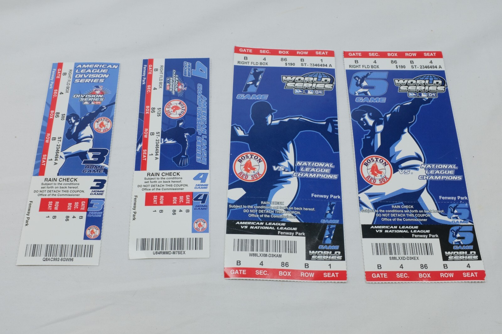LOT OF 4 2004 ALCS (Gms 3 &4 ) & World Series (Gms 1 & 6) Ticket Stubs ...