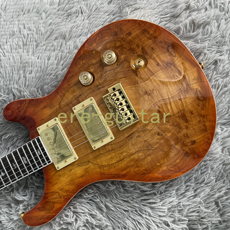 Custom Electric Guitar Yellow Spalted Maple Top Bird Inlay Gold ...