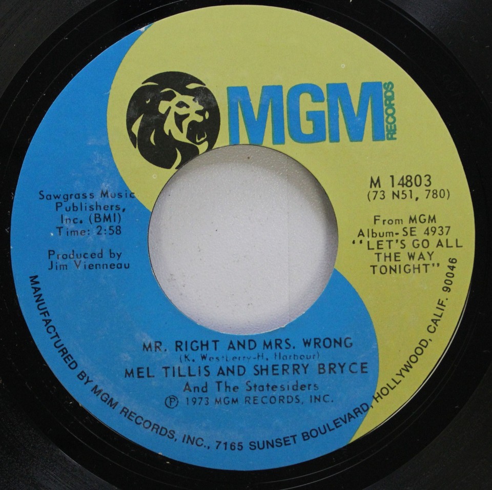 Country 45 Mel Tillis And Sherry Bryce - Just Two Strangers Passing In ...