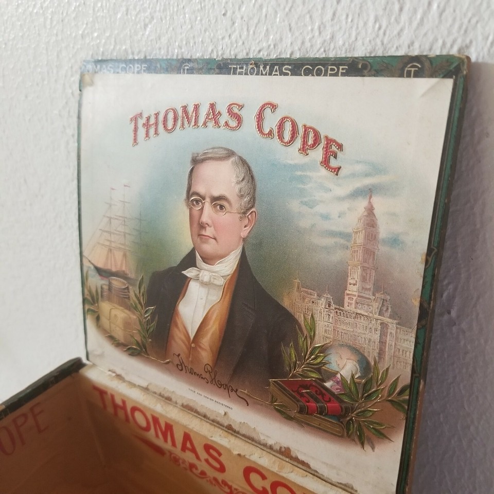 Antique Thomas Cope Wood Cigar Box Quaker Merchant Ship HENRY CLAY ...