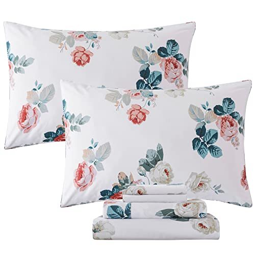 Sheet Set Floral Bed Sheet Percale Cotton Shabby Rose California King ...
