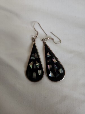 Mexico Alpaca Silver Handmade Earrings, Teardrop With Abalone And Resin ...