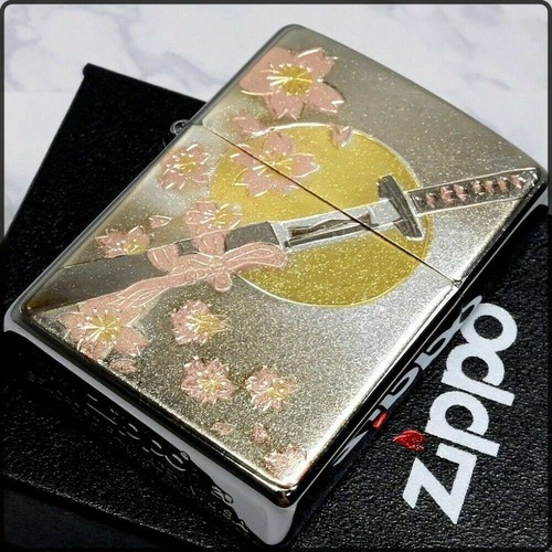 Zippo Japanese Sword Samurai Sakura Electroformed Plate Silver Lighter ...