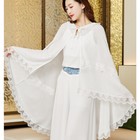 Women Chiffon Cloak Hooded Cape Shawl Wedding Bridal Sheer Ruffle Midi ...