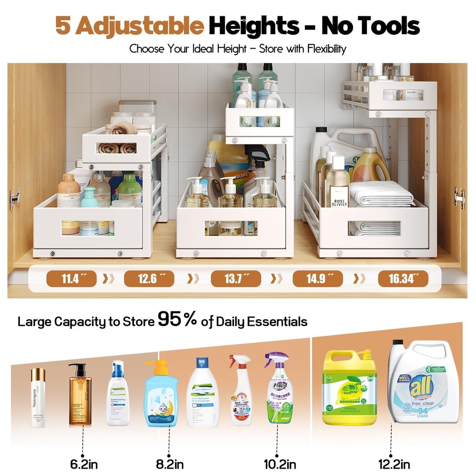 2-Pack Under Sink Organizers and Storage,2-Tier L Shape Pull Out ...