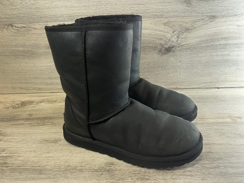 UGG Women's Black Classic Mid Leather Snow Boots 1005093 Sz 9 Winter ...