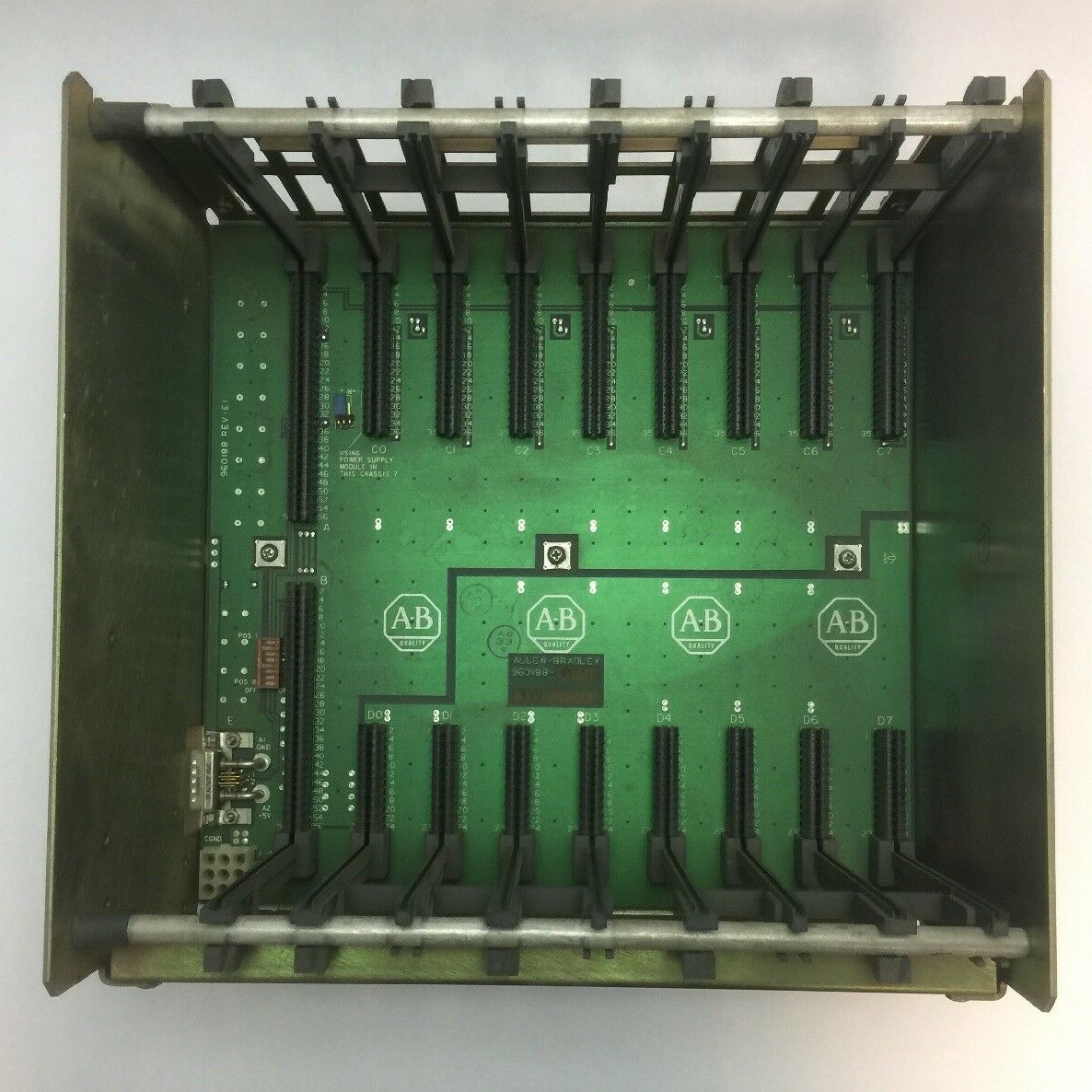 ALLEN BRADLEY 1771-A2B 8 SLOT I/O CHASSIS 5V PLANE 16A @ 5.25VDC MEMORY ...