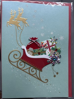 Papyrus Hand Crafted Santa’s Sleigh Gem Embelished Christmas Card | eBay
